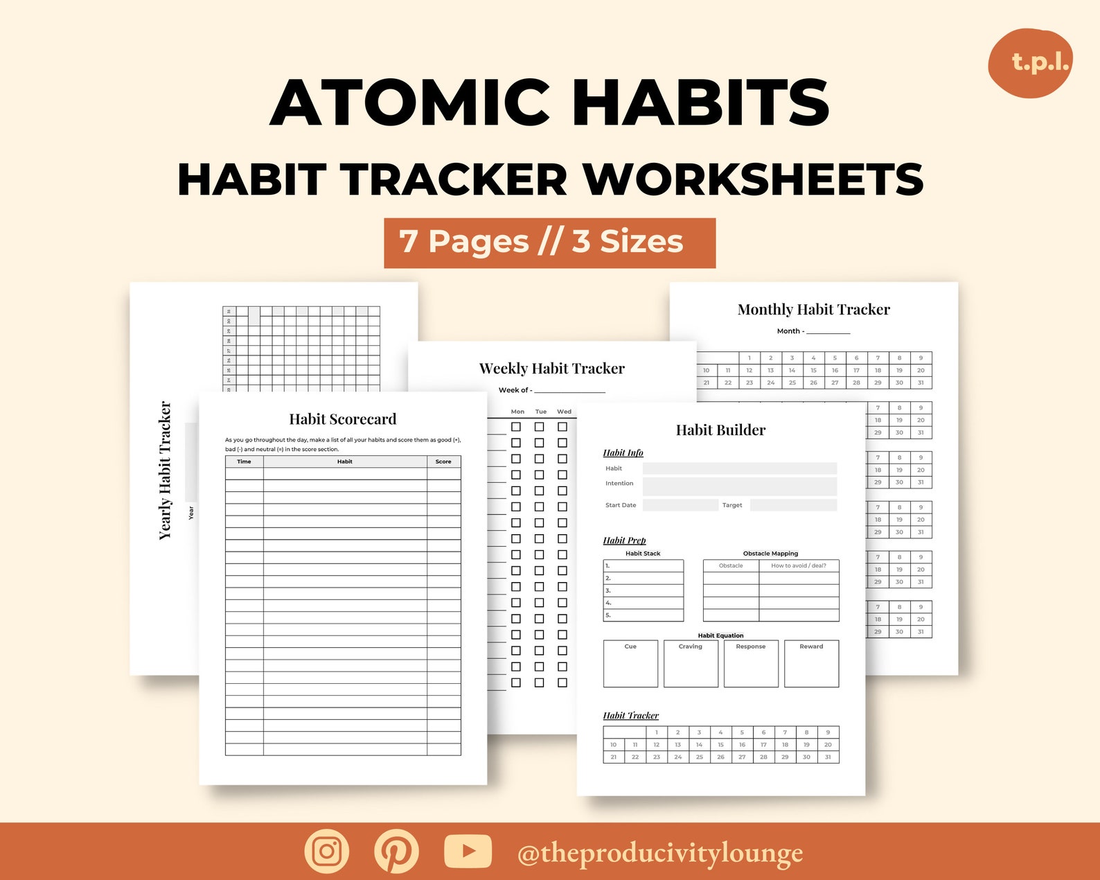 Atomic Habits Tracker Worksheets: Daily, Weekly, Yearly (printable PDF ...