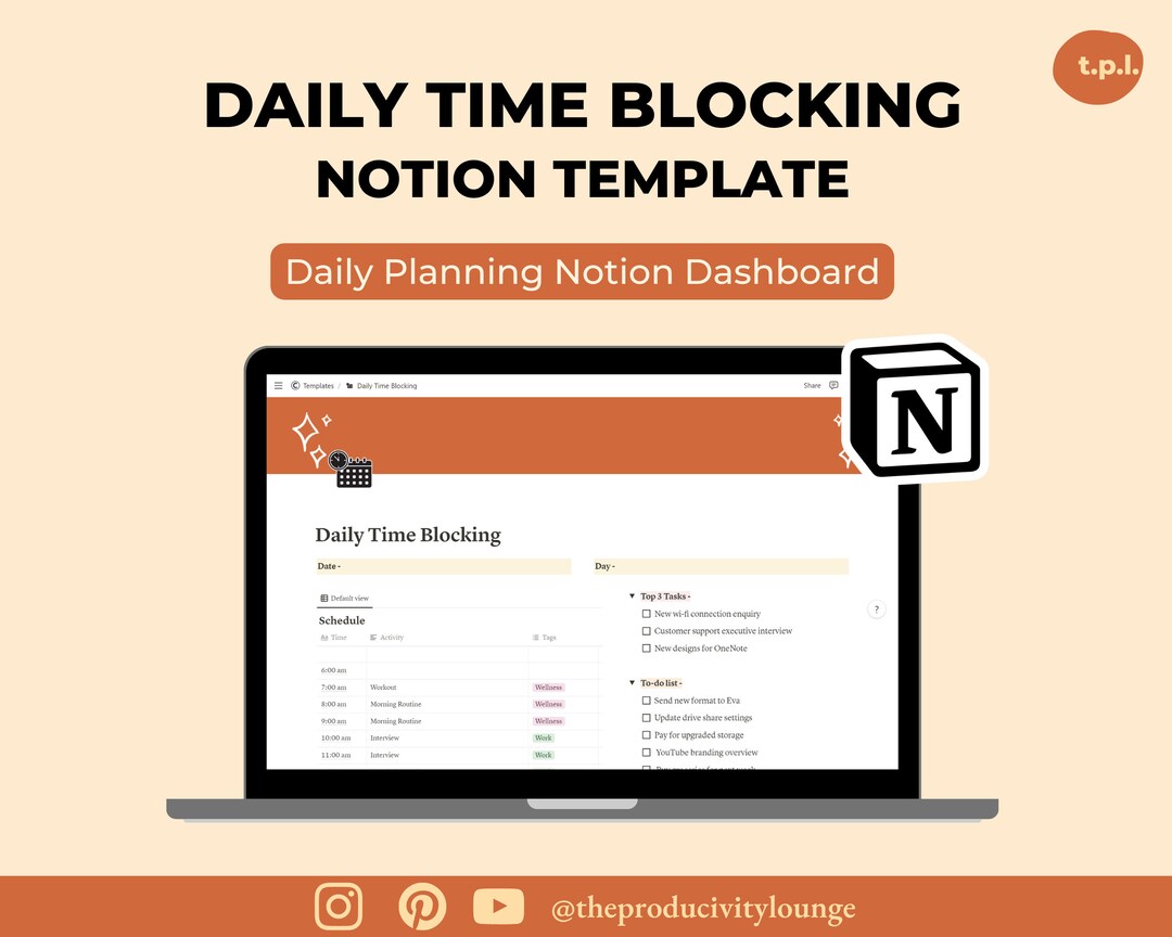 Daily Time Blocking Template in Notion - Aesthetic Notion Timetable Template; Daily Planner ...