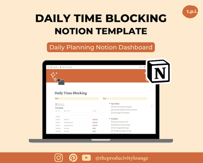 Daily Time Blocking Template in Notion - Aesthetic Notion Timetable ...