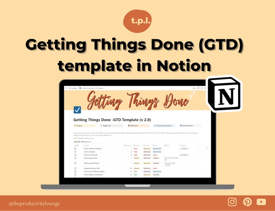 GTD Notion Template Getting Things Done GTD System GTD - Etsy