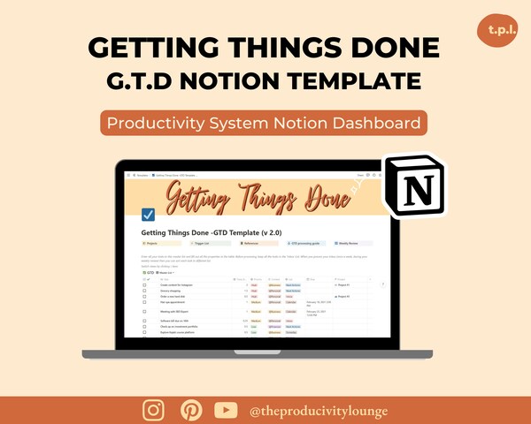GTD Notion Template Getting Things Done GTD System GTD - Etsy Canada