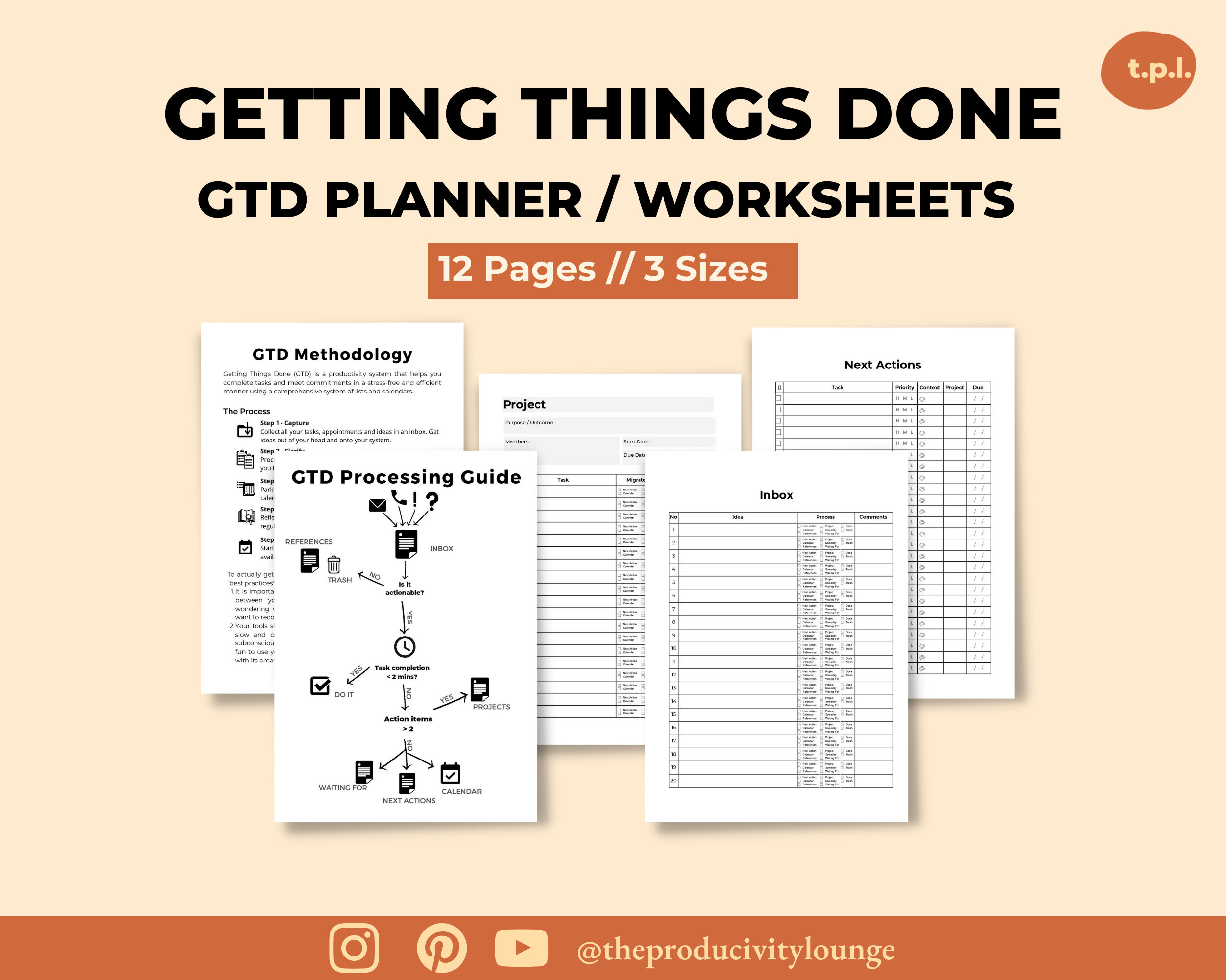 Getting Things Done GTD Template - Printable Productivity Planner ...