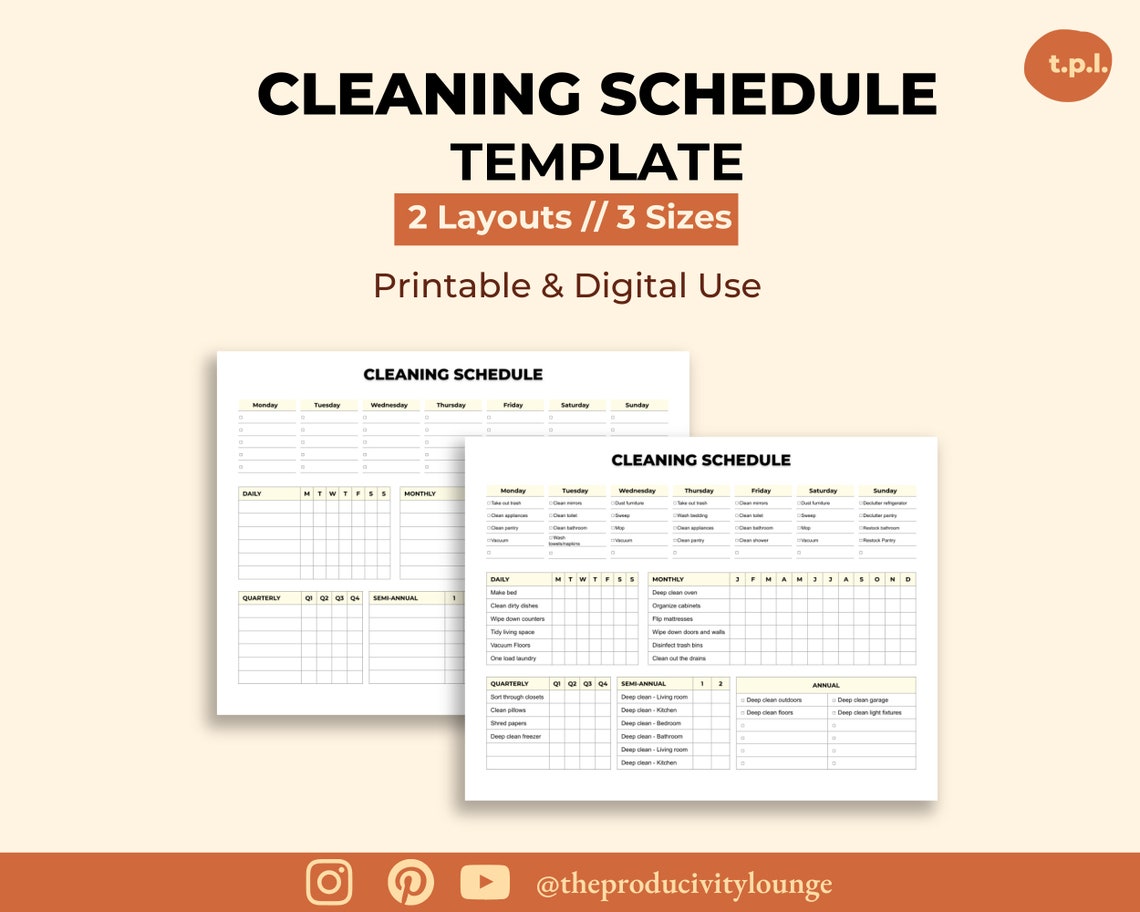 Cleaning Schedule Printable Planner Digital Cleaning Routine Planner ...