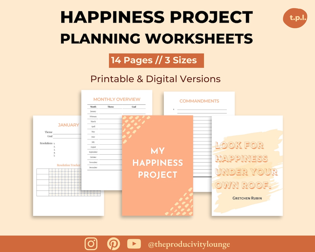 Happiness Project Planner: Self-care Workbook, Goal Tracker (printable ...