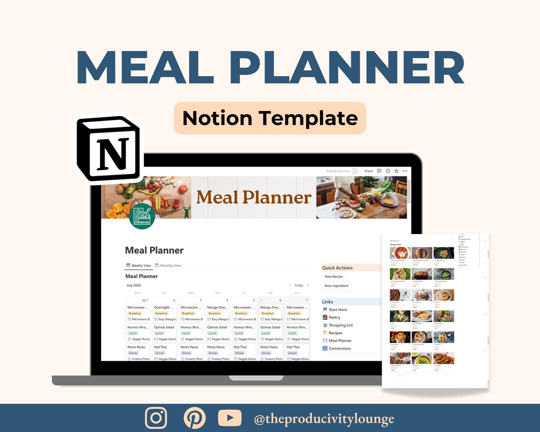 Notion Meal Planner Template Digital Family Meal Planner, Aesthetic ...
