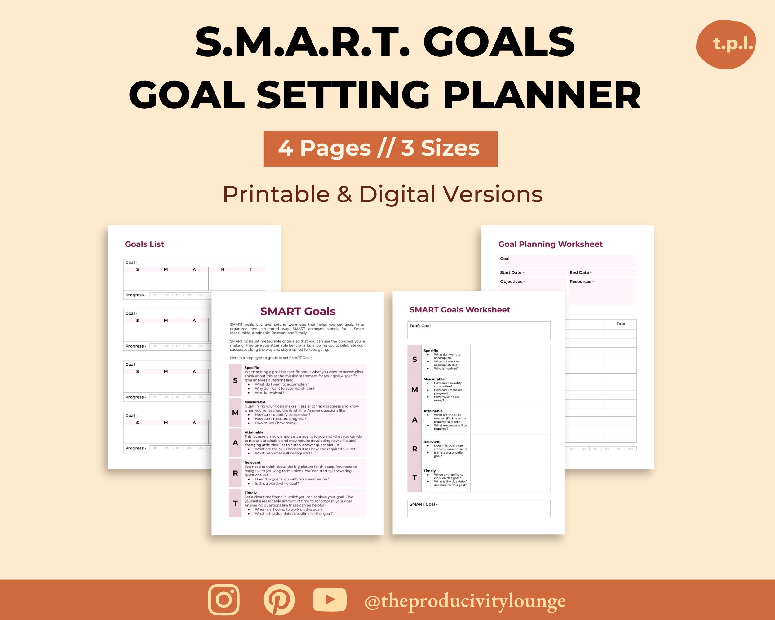 SMART Goal Setting Planner Goal Planner, Goal Tracker, SMART Goals ...