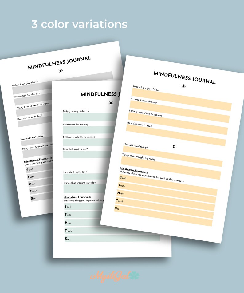 Daily Mindfulness Journal Printable Planner Five Minute | Etsy
