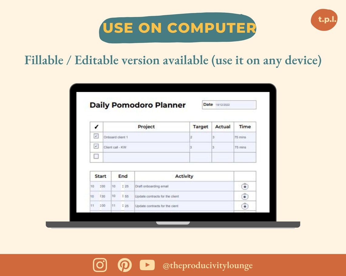 Pomodoro Planner Printable – Time Management Worksheet & Daily Task ...