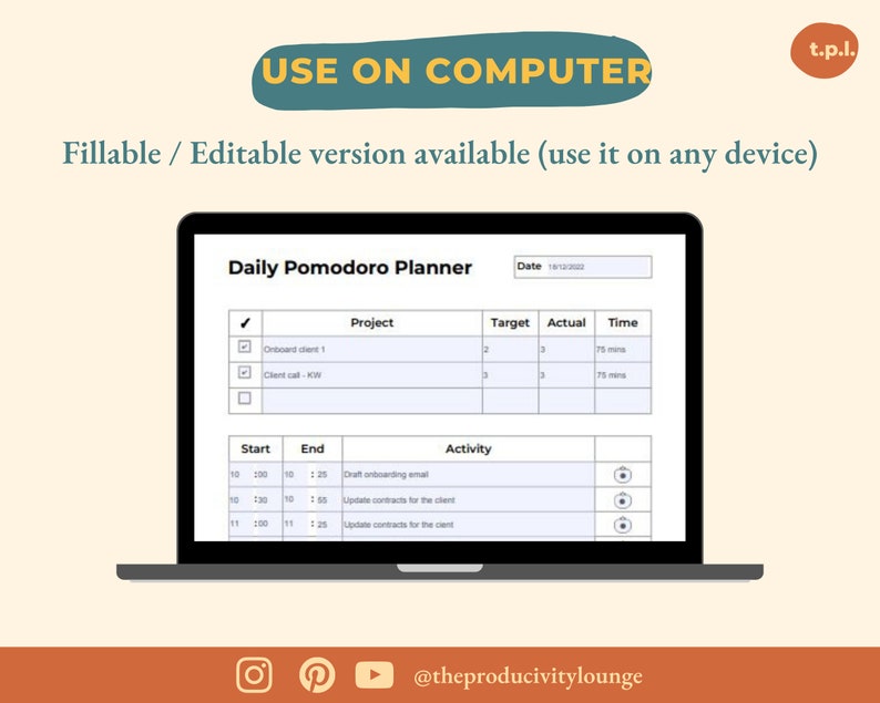 Pomodoro Tracker - Printable and Digital Planner, Time Management ...