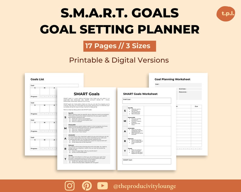 SMART Goal Template Goal Setting Planner, SMART Goal Planner, SMART ...