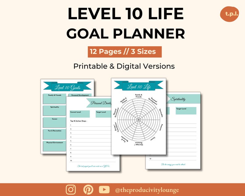 Wheel of Life Printable Planner, Level 10 Life Goal Setting Planner ...