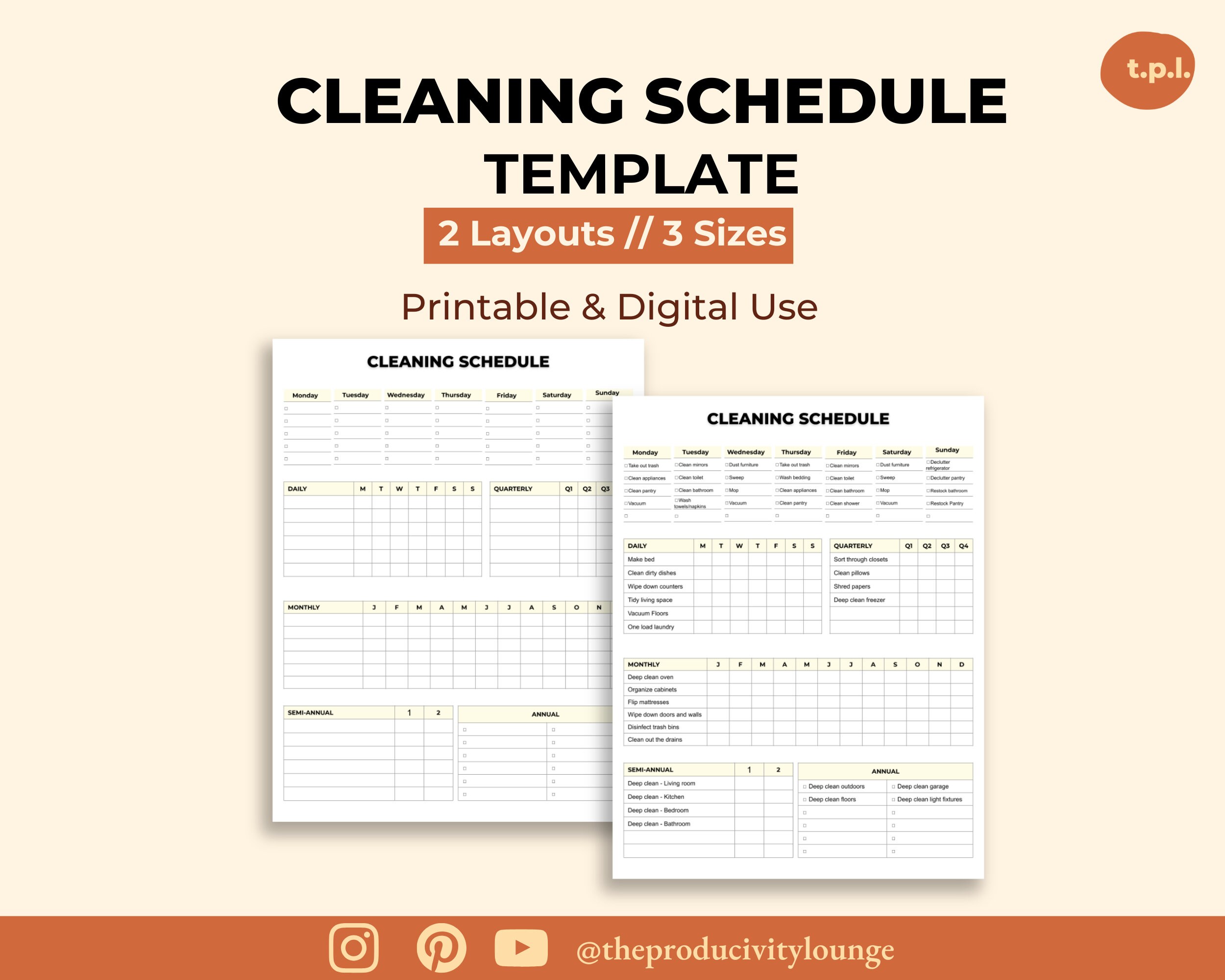 Cleaning Schedule Printable Planner Digital Cleaning Routine Planner ...