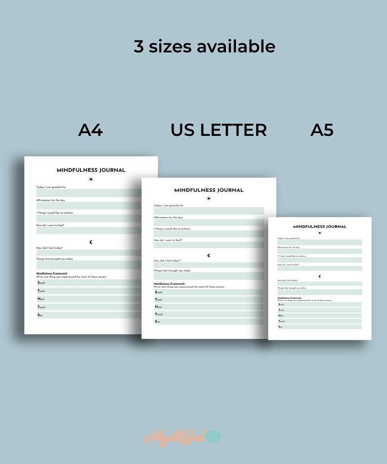 Daily Mindfulness Journal Printable Planner Five Minute | Etsy