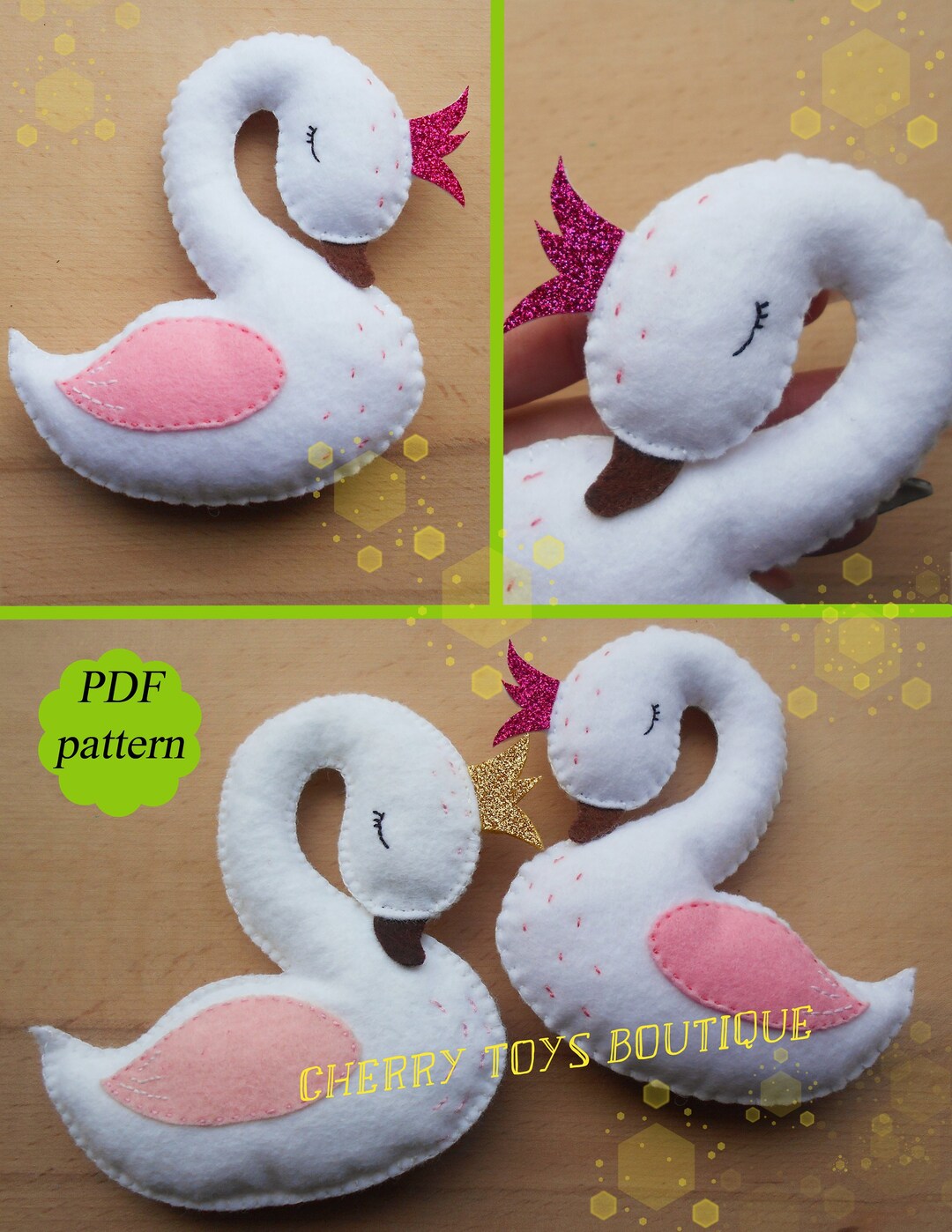 PDF Patterns Swan Swan Toy Swan Princess PDF Felt Pattern Felted Swan ...