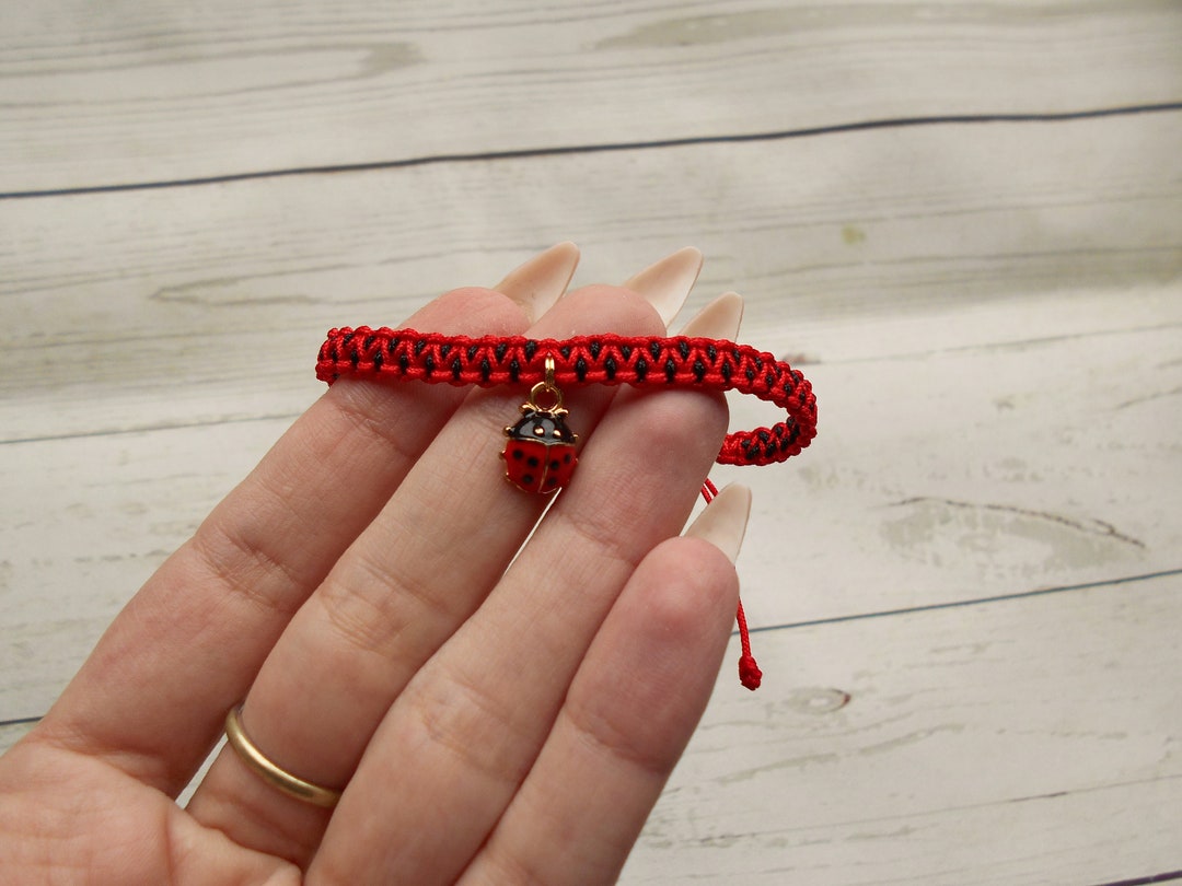 Original Braided Bracelet Withy Ladybug for Woman Black Red Frienship ...