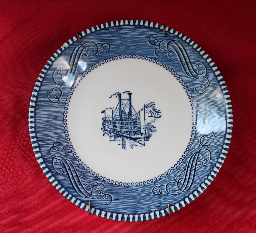 Blue Steamboat Plate With Wall Hanger Collector Plate - Etsy
