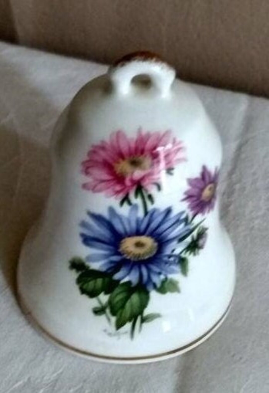 Vintage Genuine Bone China Bell With Gold Trim and Flowers Taiwan Hand ...