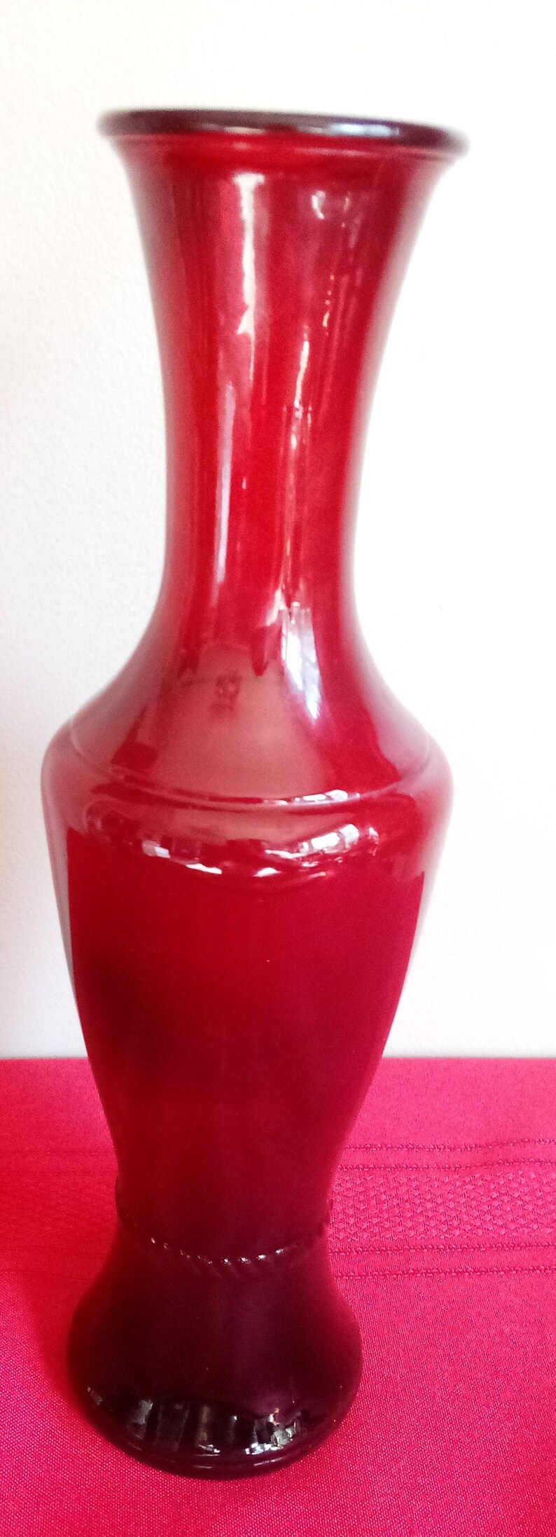11 Ruby Red Glass Vase Vintage Rope Design - Etsy