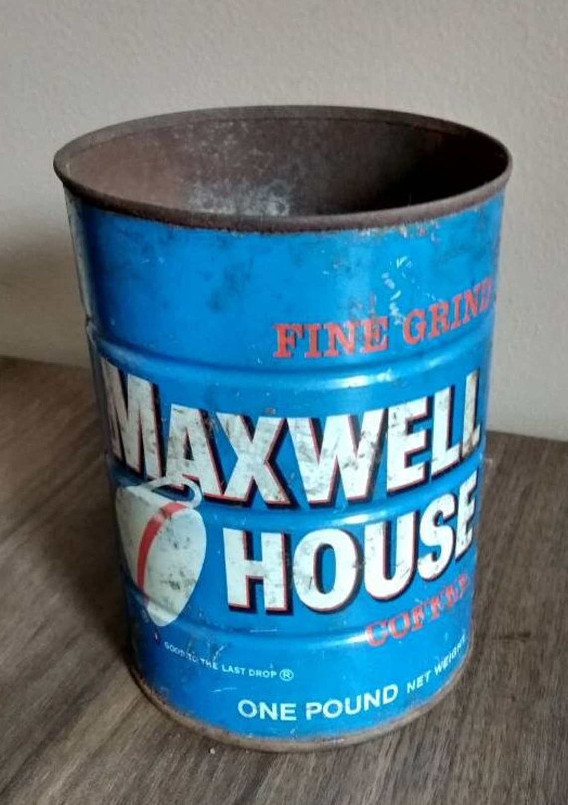 Vintage Maxwell House Can Fine Grind Coffee Canister One Pound Tin Can ...
