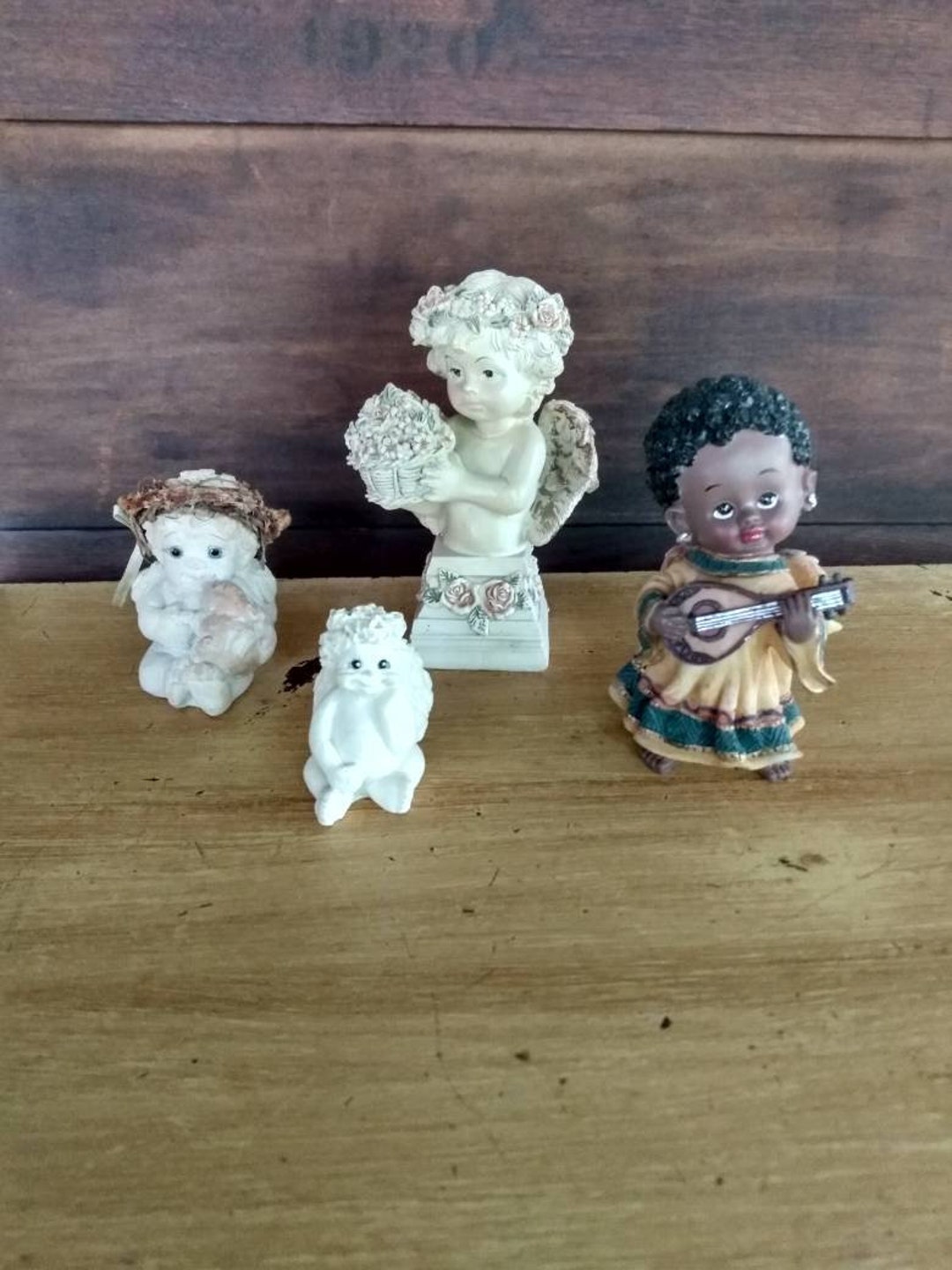 4 Angel Figurines Cherub Cupid Musical Instrument Flowers - Etsy