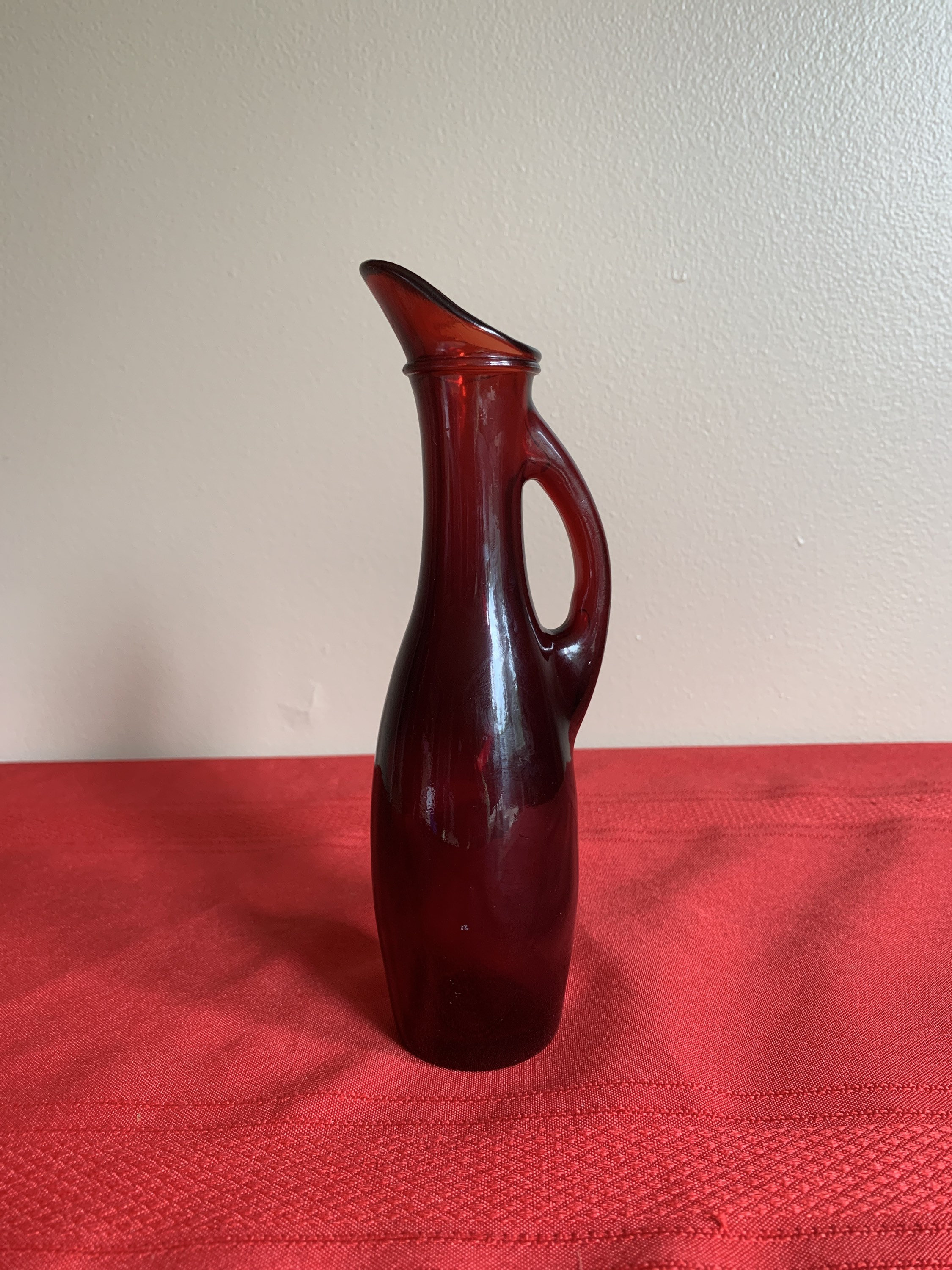 Ruby Red Glass Pitcher With Handle Vintage Pitcher - Etsy