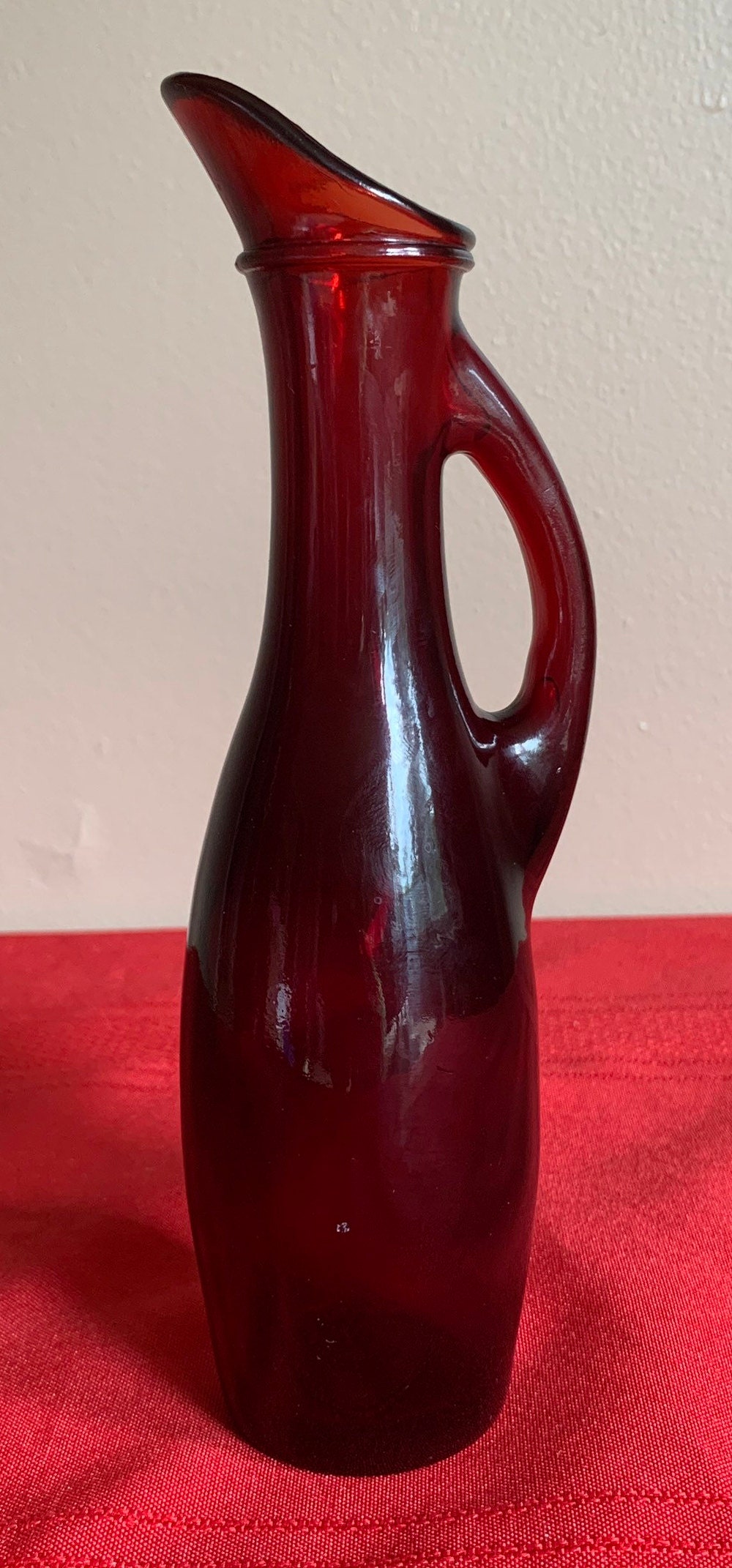 Ruby Red Glass Pitcher With Handle Vintage Pitcher - Etsy