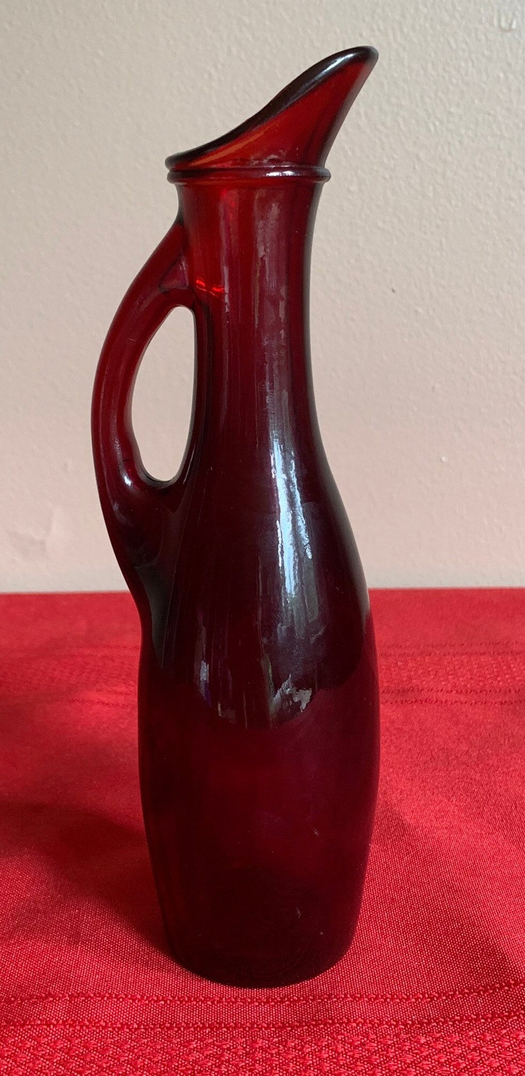 Ruby Red Glass Pitcher With Handle Vintage Pitcher - Etsy