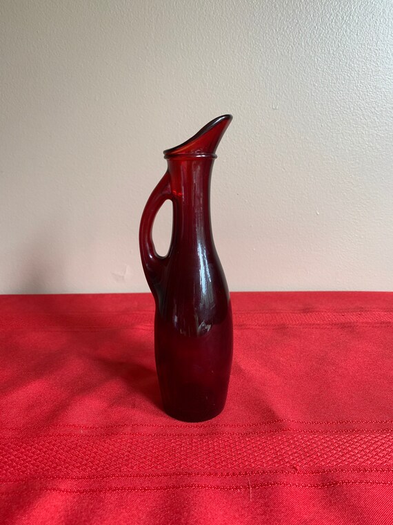 Ruby Red Glass Pitcher With Handle Vintage Pitcher - Etsy