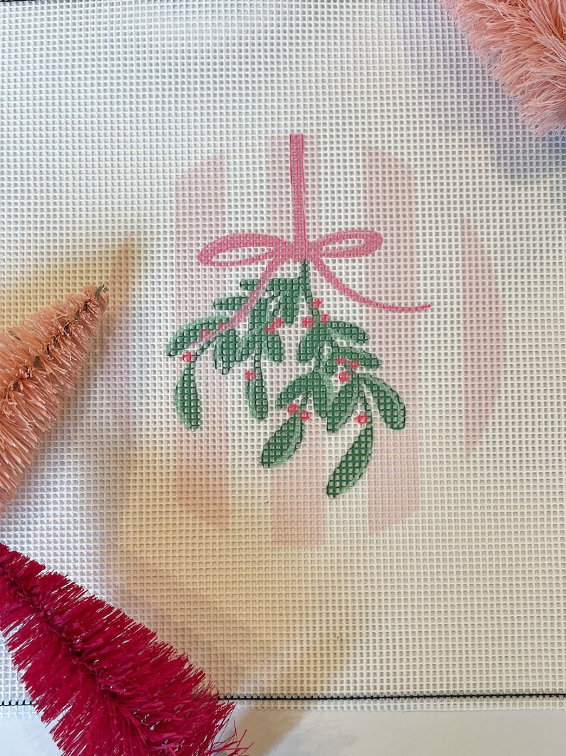 Hand Painted Mistletoe Needlepoint Canvas - Etsy