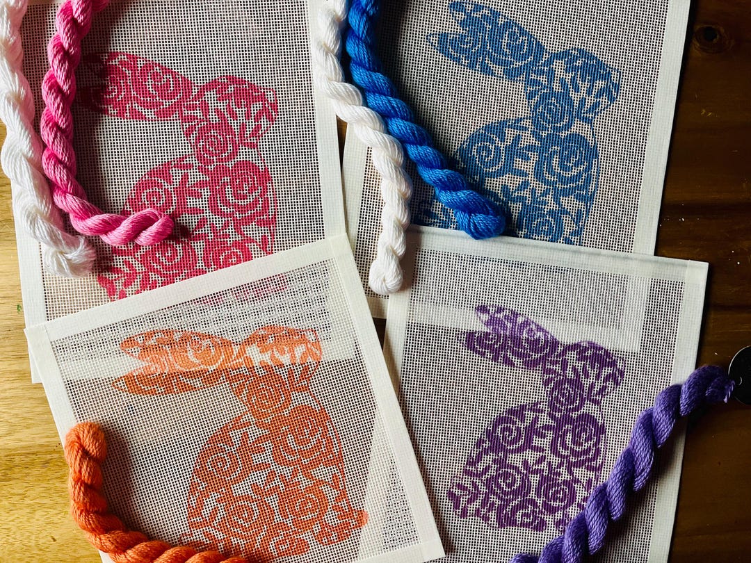 Purple Floral Easter Bunny Needlepoint Canvas - Etsy
