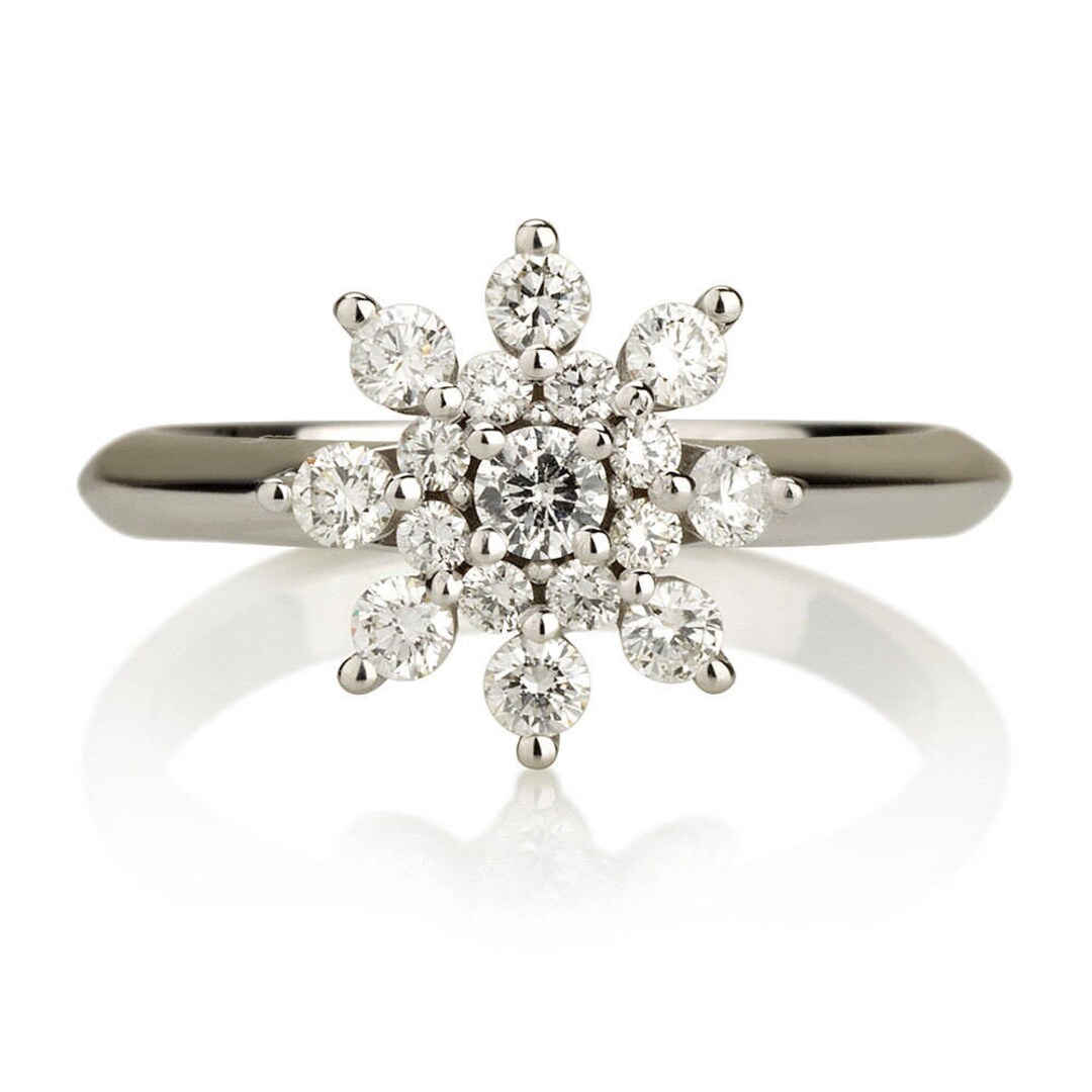Flower Snowflake Diamond Engagement Ring With White Gold Knife Edge ...