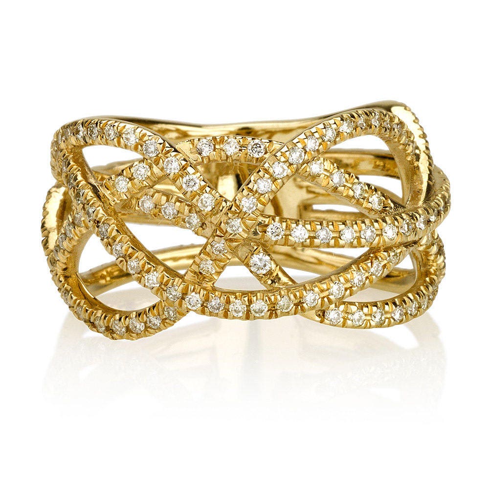 Yellow Gold & Diamond Weave Braided Ring - Etsy