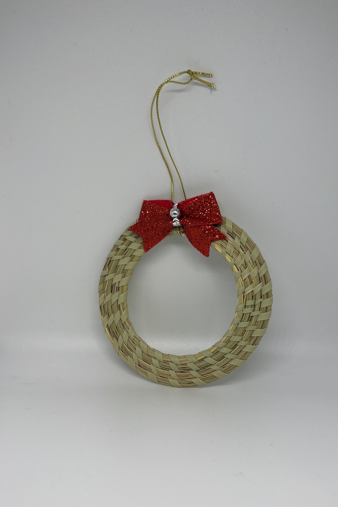 Sweetgrass Mini Wreath W/ Red Bow Ornament - Etsy