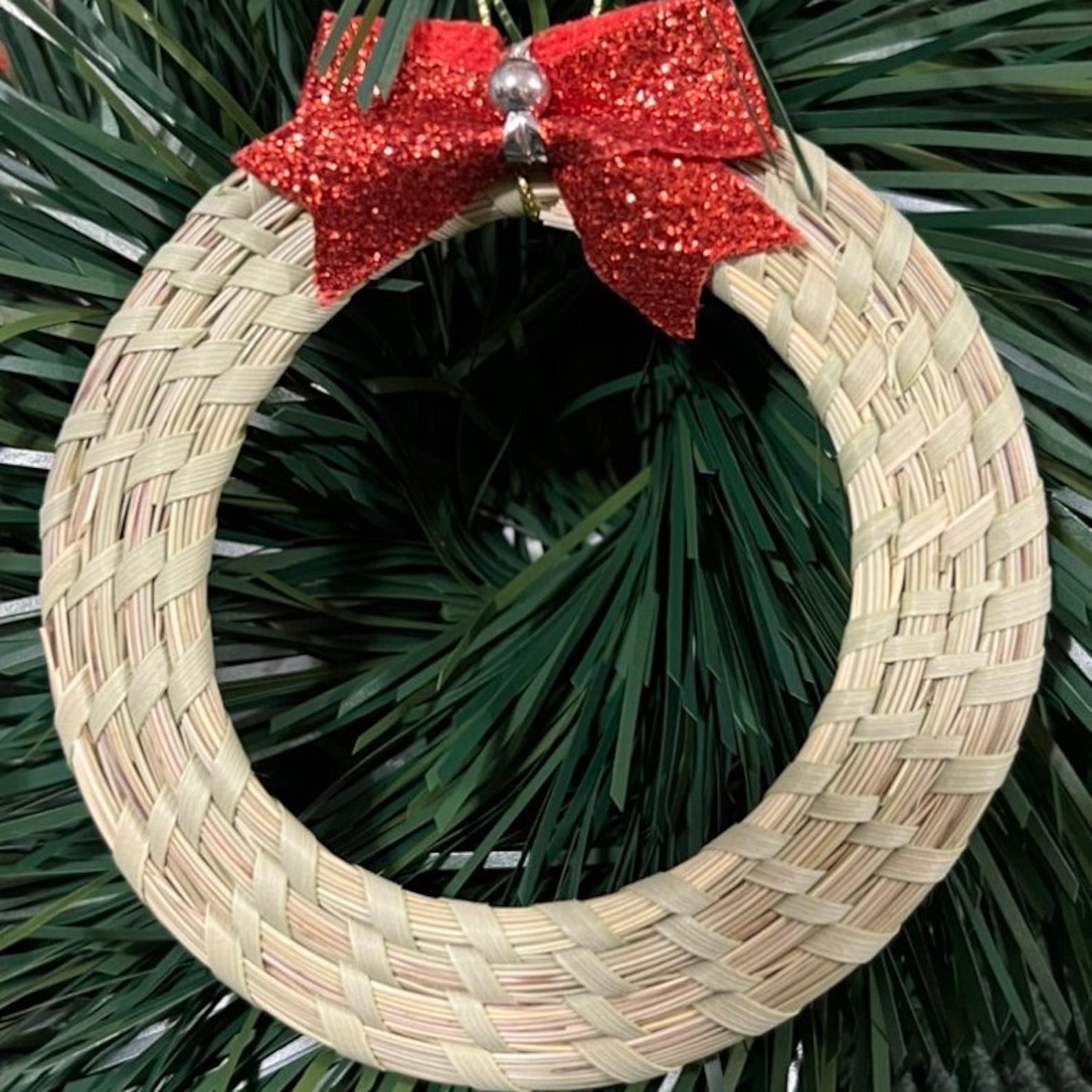 Sweetgrass Mini Wreath W/ Red Bow Ornament - Etsy