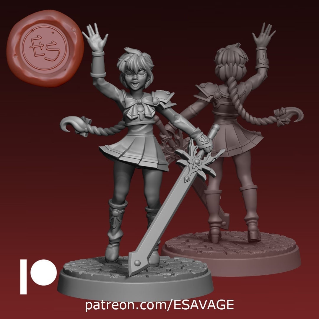 Red Magic Knight Girl 32mm Dnd Miniature - Ethan Savage Studios - Etsy