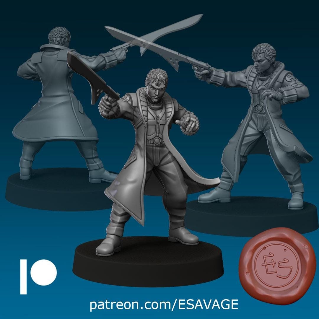 Angry Sword Gun Guy 32mm Dnd Miniature - Ethan Savage Studios - Etsy