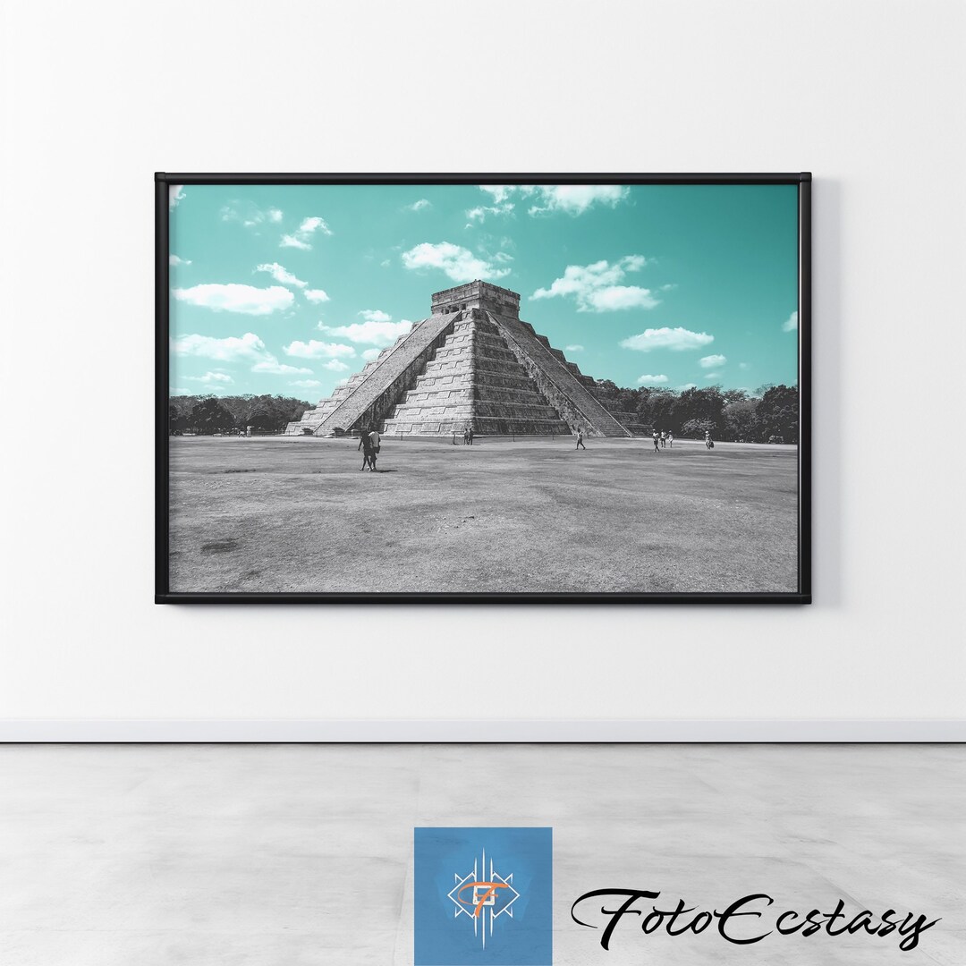 Chichén Itzá Cyan Color Splash | World Travel Print | Mexican Wall Art ...