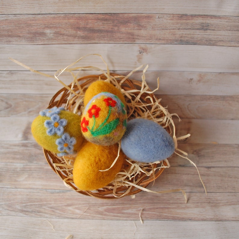Felted Easter Egg With Two Sides Spring Flowers Ornament Easter Toys and Decor Needle Felted Egg ...
