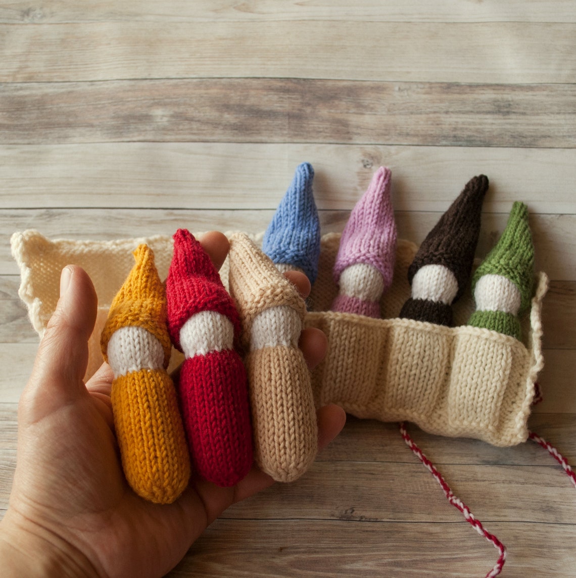 Waldorf inspired rainbow gnomes in roll-up pouch Gnome play | Etsy