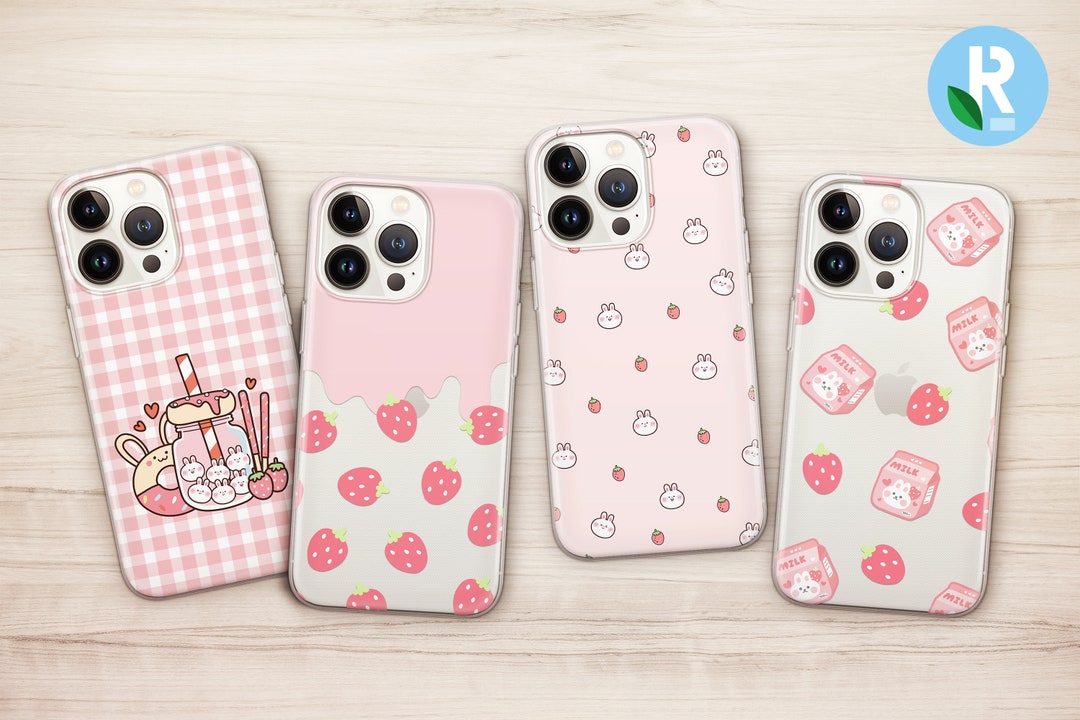Strawberry Milk Phone Case Cute Milkshake Cover for iPhone 14 Pro, 13 ...