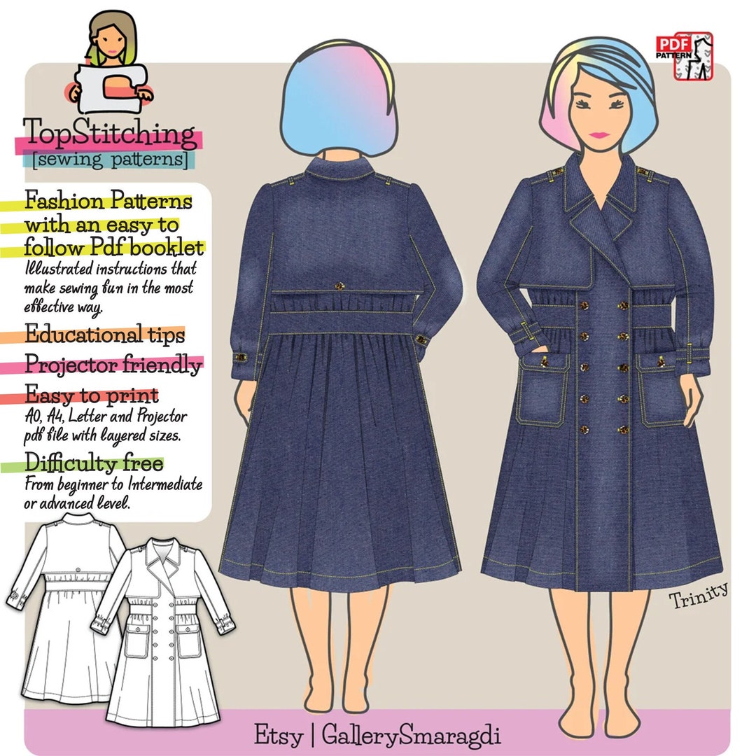 Womens Trench Coat Trinity, PDF Sewing Pattern, Womens Coat Sewing ...