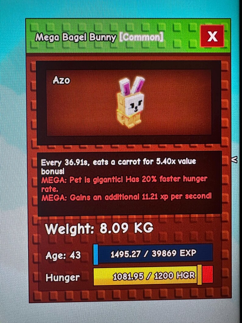 Mega Bagel Bunny Grow a Garden Roblox Pet - Etsy