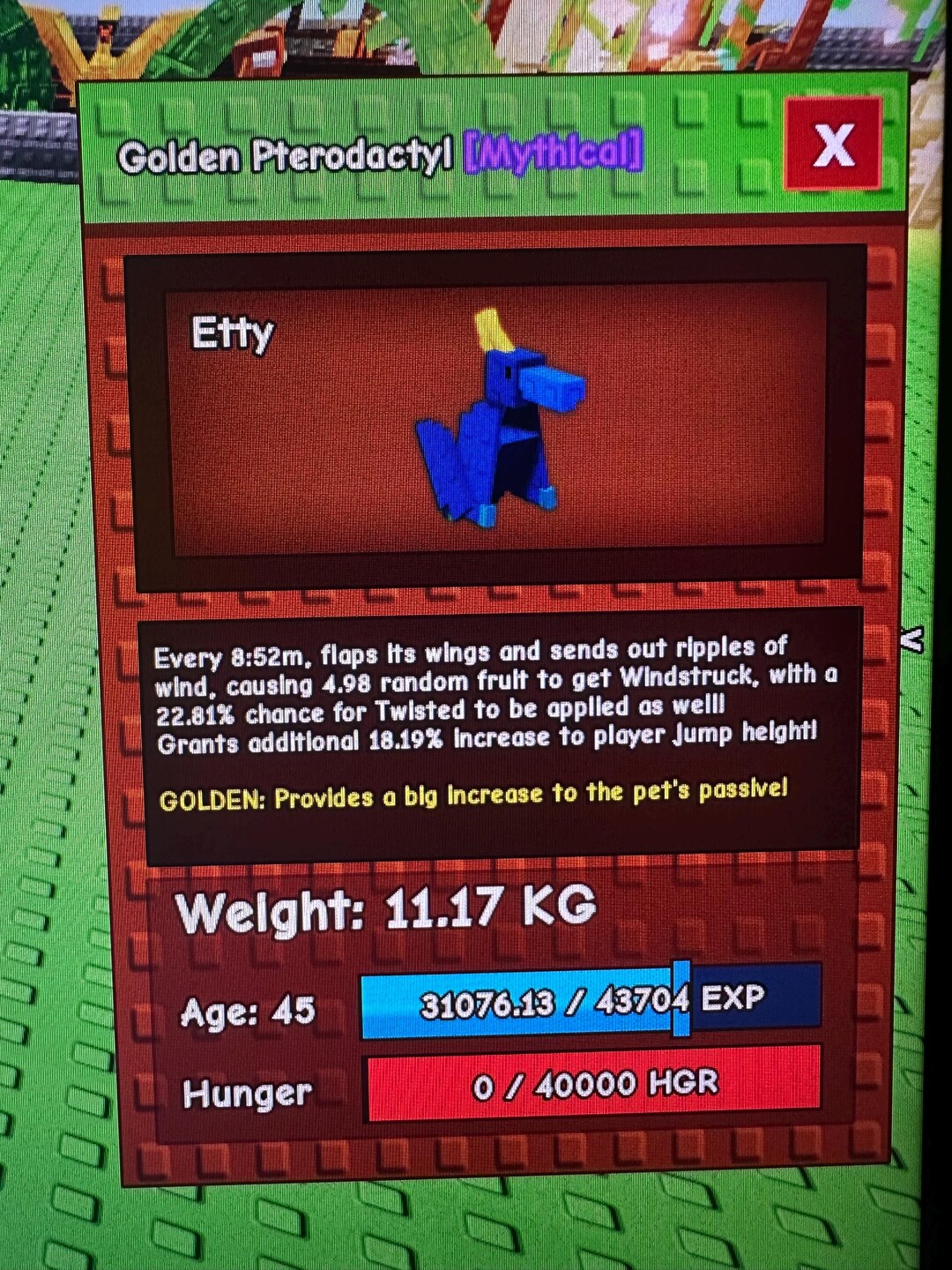 Golden Pterodactyl Grow a Garden Roblox Pet - Etsy