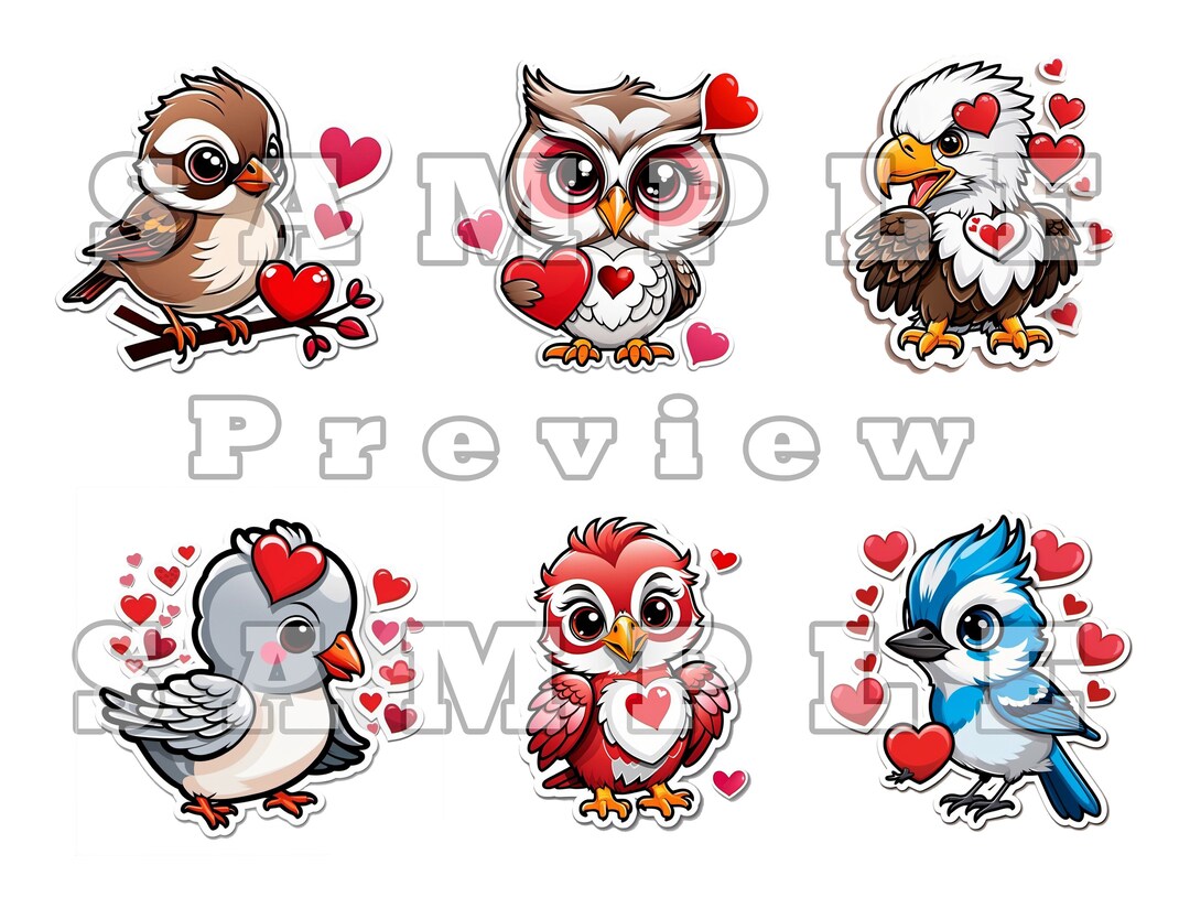 Valentine's Day Animal Love Sticker Set 6 Adorable Animals Holding ...