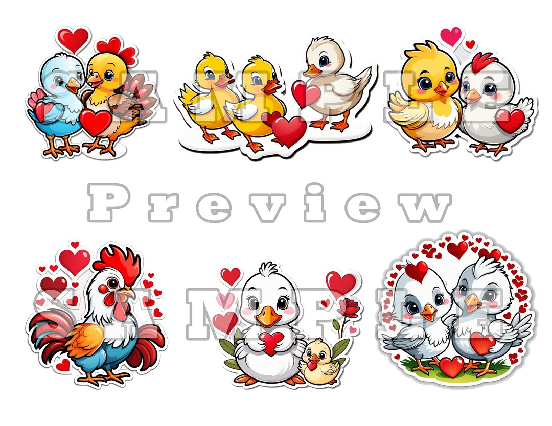 Valentine's Day Animal Love Sticker Set 6 Adorable Animals Holding ...