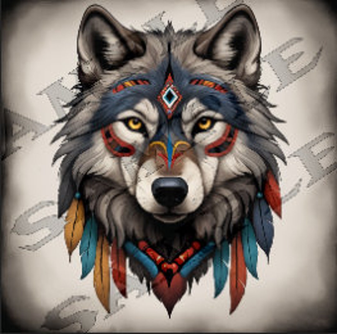 Indigenous Wolf Art Wolf Head Canvas Print Various Sizes High Quality ...