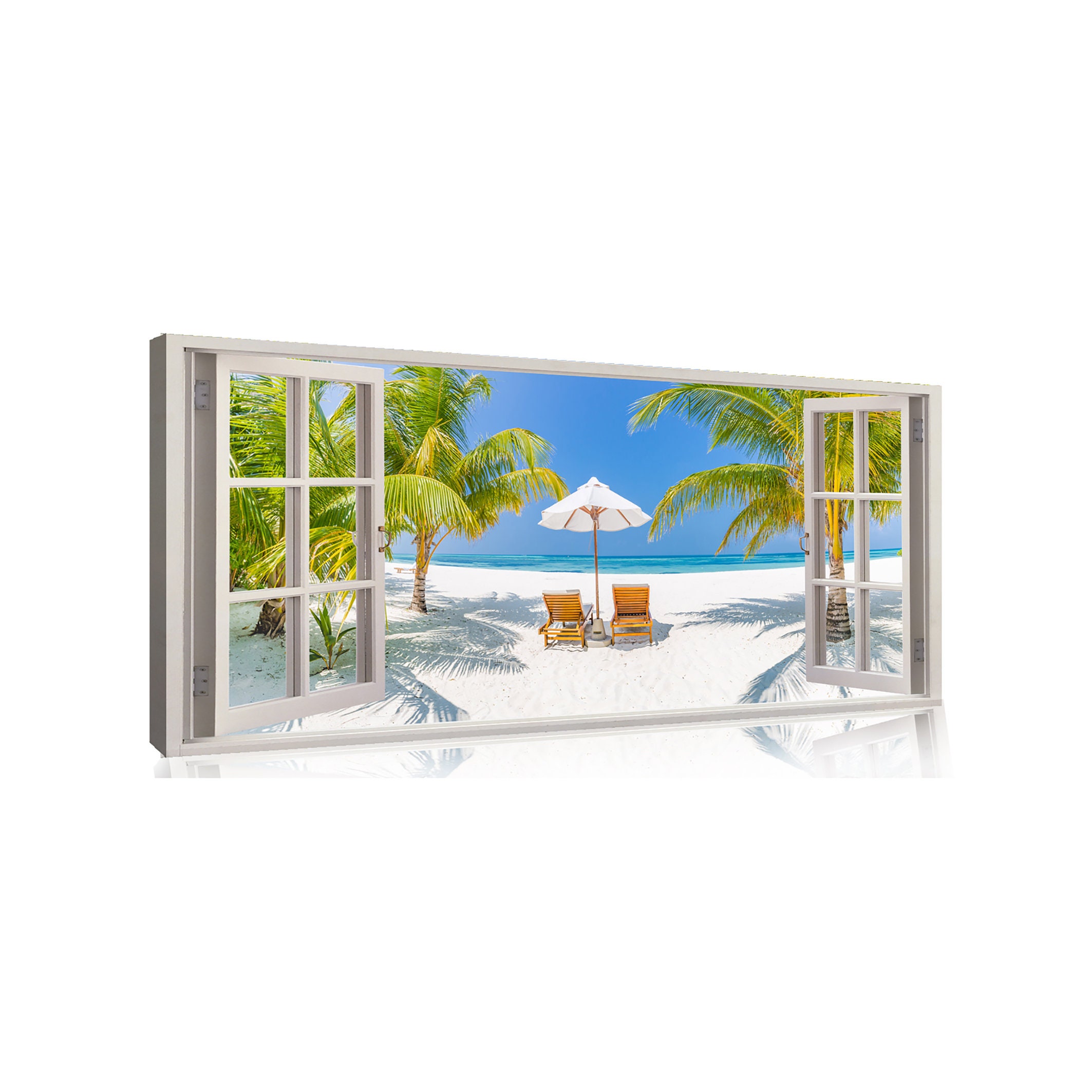 Beach Landscape View 3D Window Effect Canvas Wall Art Picture Print ...