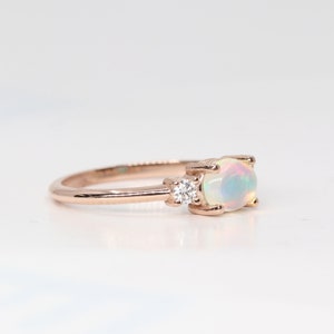 Natural Opal Engagement Ring / Simple Opal Diamond Ring / 14k Opal ...