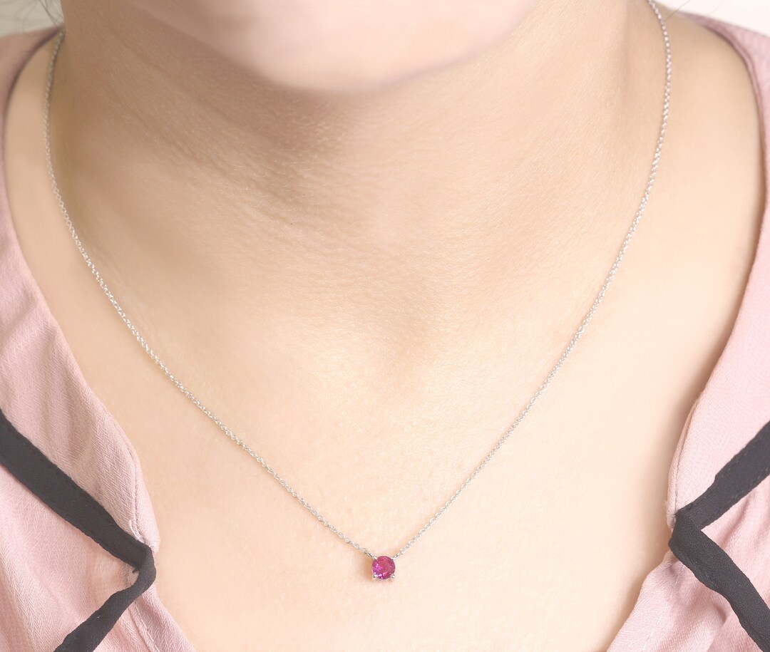 July Birthstone Necklace / 14k Solid Gold Genuine Ruby Necklace / Women ...