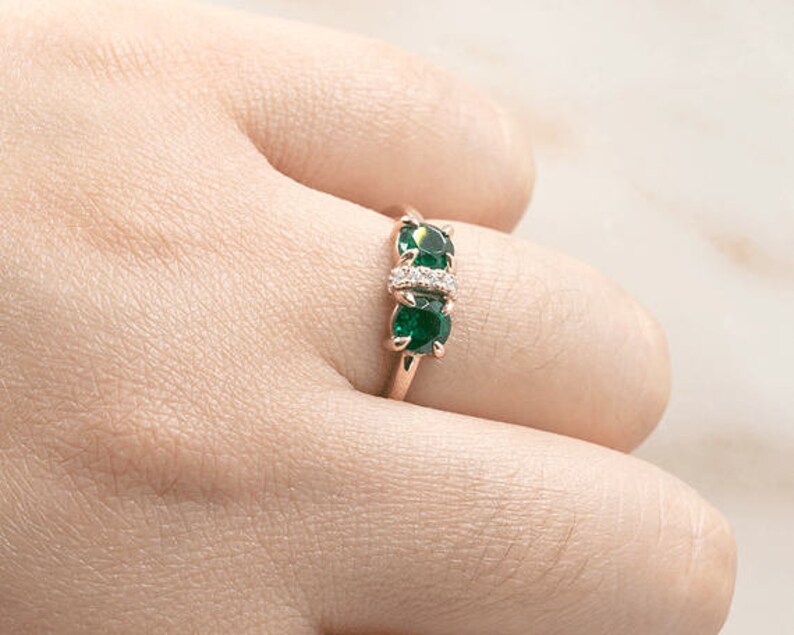Lab-created Emerald Diamond Engagement Ring / 14k Emerald Ring - Etsy